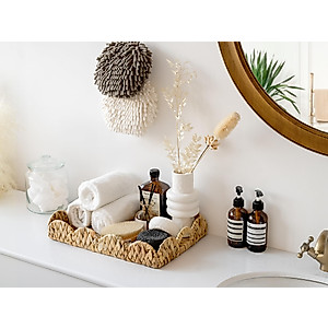 StorageWorks Scalloped Tray, Wicker Tray with Handles, Woven Square Rattan Tray, Scallop Basket Table Décor Trays, Water Hyacinth Rattan Serving Tray for Ottoman Decorative and Organizer Trays