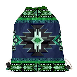 GLENLCWE Native African Navajo Green Geometric Print Drawstring Bag String Backpack Gym Bag for Outdoor Activities