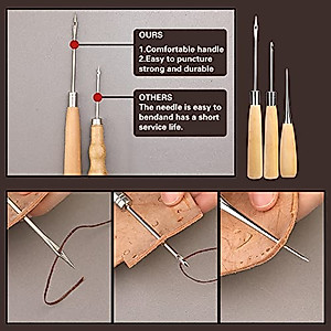 TLKKUE Leather Working Tools Leather Sewing Kit Leather Craft Tools with Storage Bag, Groover, Stitch Wheel, Waxed Threads, Awl, Needles, Manual, Leather Making Kit for DIY Sewing Craft Projects