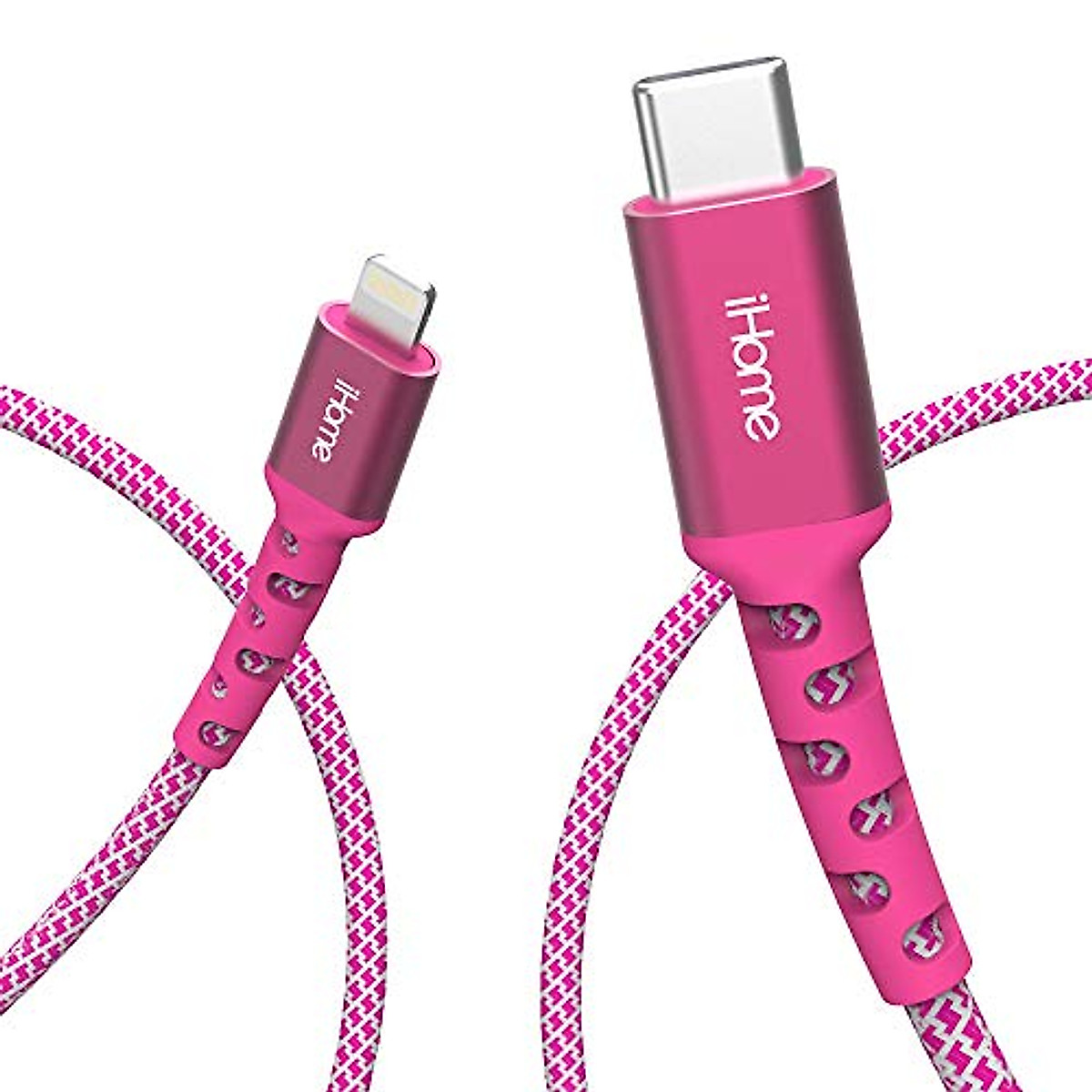 iHome USB C to Lightning Cable: Nylon Braided, Apple MFi Certified,for iPhone 12/12 Pro/12 Pro Max/12 Mini/ 11/11 Pro/ 11 Pro Max, AirPods Pro(Supports Power Delivery w/18W Type C Charger),10 Ft,Pink
