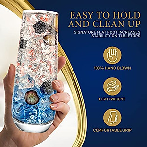 NutriChef 14.2oz Highball Drinking Glasses - Set of 2 Heavy Base Tall Tumbler Clear Glassware for Water, Wine, Beer, Liquor, Gin, Cocktail, Whiskey, Juice, Iced Coffee, Mixed Drinks, Dishwasher Safe