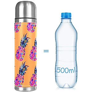 Stainless Steel Leather Vacuum Insulated Mug Pineapple Thermos Water Bottle for Hot and Cold Drinks Kids Adults 16 Oz