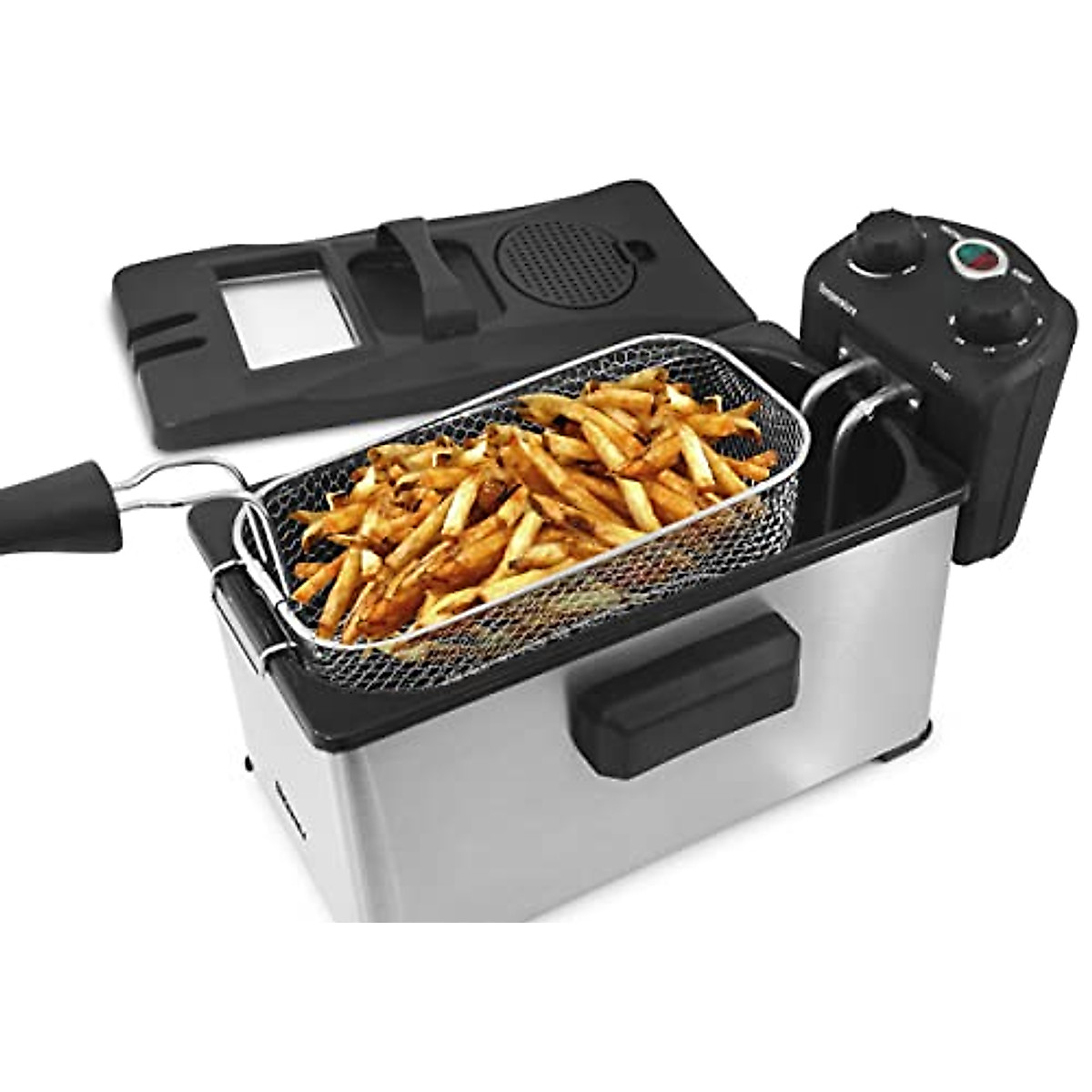 Elite Gourmet EDF-3500# Electric Immersion Deep Fryer. Removable Basket, Timer Control Adjustable Temperature, Lid with Viewing Window and Odor Free Filter