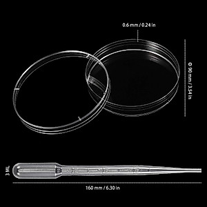 Plastic Petri Dish, ZEONHAK 50 PCS 90 mm Diameter x 15 mm Deep Sterile Petri Dish with Lid, Clear Culture Dish with 100 PCS 3 ml Transfer Pipettes for Lab, Science, Themed Party, Experiment