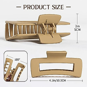 Hair Claw Clips for Women,Large Clips For Thick Thin Curly Hair,Nonslip Matte Square Strong Hold Jaw Clips (Neutral Colors 4.1Inch 8Pcs)