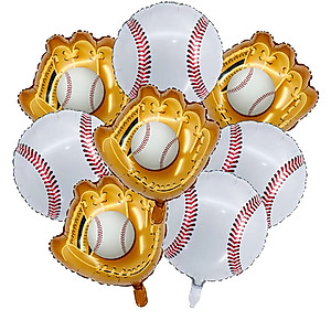 CHIL 8 PCS 20 Inch Baseball Balloons and Baseball Glove Balloons Sports Mylar Balloon for Baseball Themed Birthday Baby Shower Decoration Party Supplies, White,red