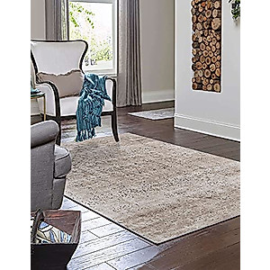 Unique Loom Chateau Collection Traditional, Vintage, Textured, Medallion, Distressed, Victorian Area Rug, 9 ft x 12 ft, Beige/Light Brown