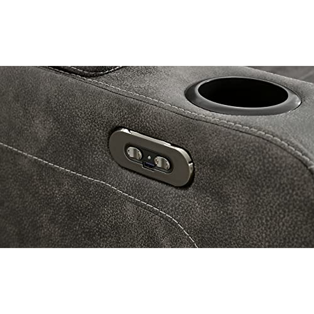 Signature Design by Ashley Soundcheck Contemporary Faux Leather Tufted Power Reclining Sofa with Adjustable Headrest, Gray