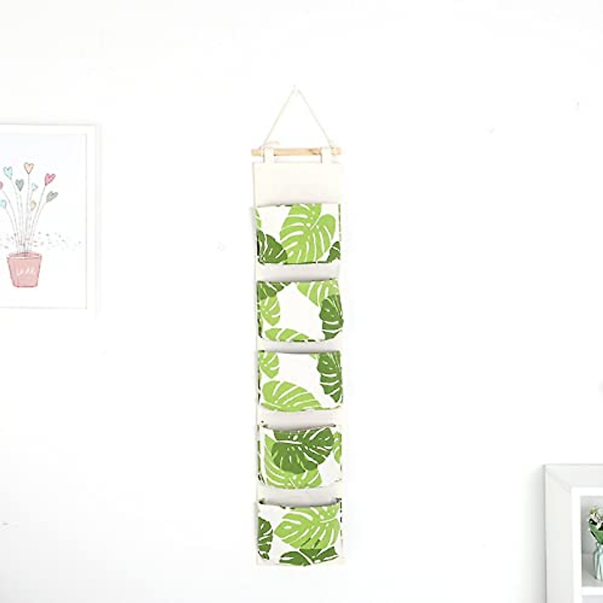 Over The Door Storage Bag, Multifunctional Wall Closet Hanging Storage Organizer with 5 Pockets Cotton Linen Hanging Pocket Organizer for Bedroom Bathroom