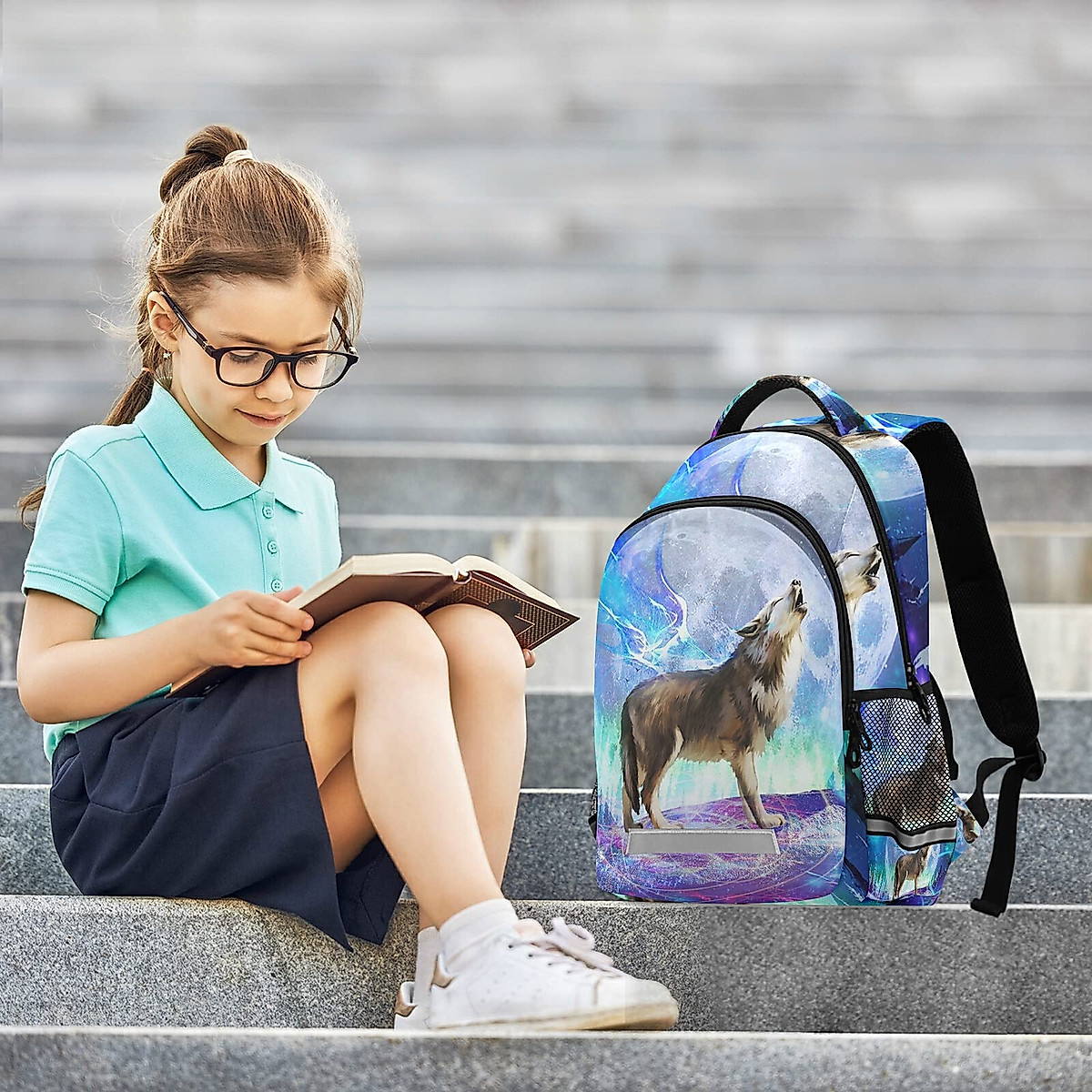 ALAZA Girls Wolf School Backpacks for Children Kids Large Capacity Bookbags 17"