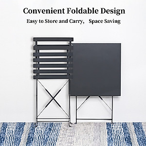 SUMETURE Patio Bistro Set (3Pcs, Grey) - Folding Outdoor Furniture, Modern Furniture with Anti-Skid Pads, Space-Saver for Patio, Yard, Garden, Indoor Use