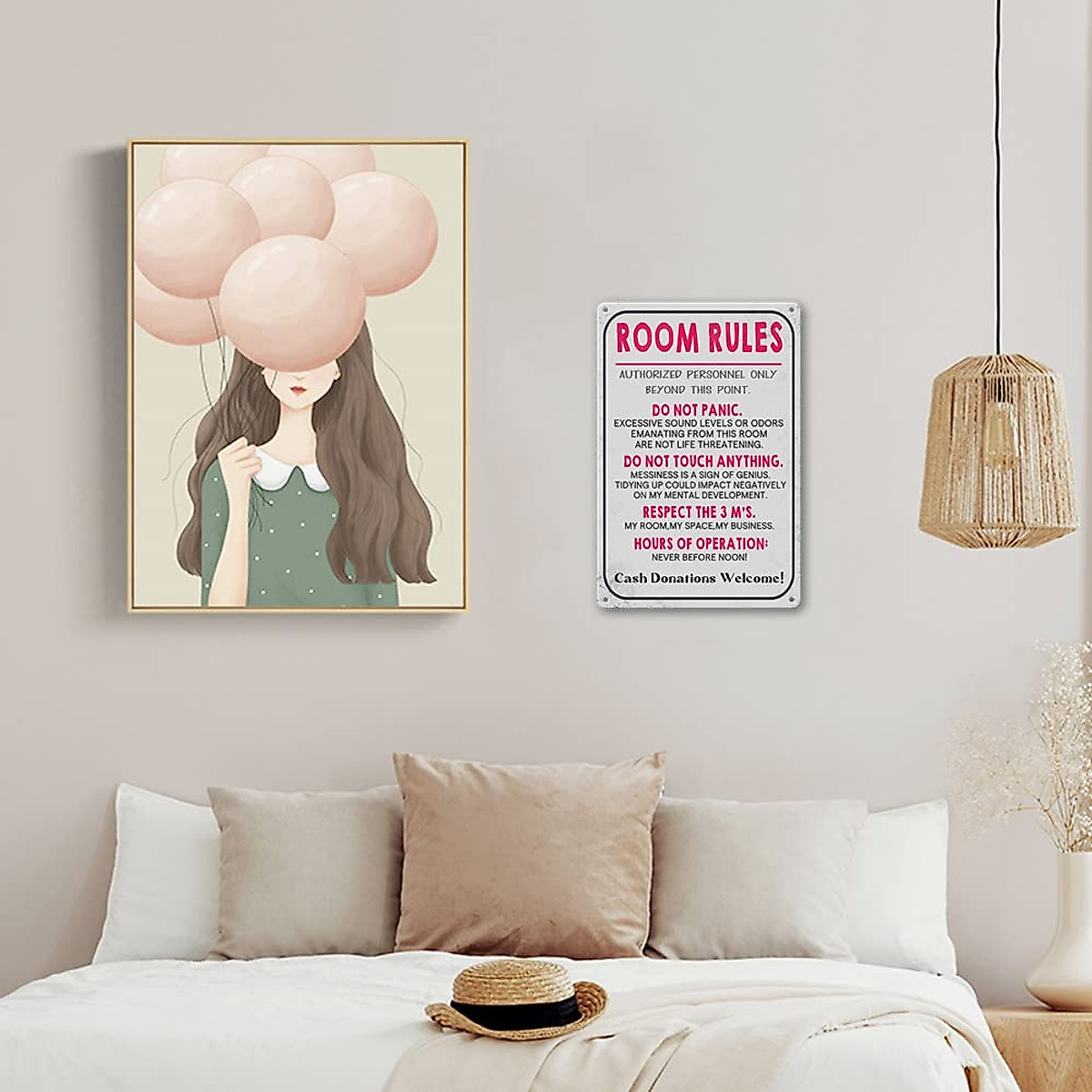 Room Rules Sign For Teen Girls Boy Bedroom/Gaming Room Door Decor Dorm Wall Accessories Cool Things, Funny Metal Tin Signs 12 X 8 In