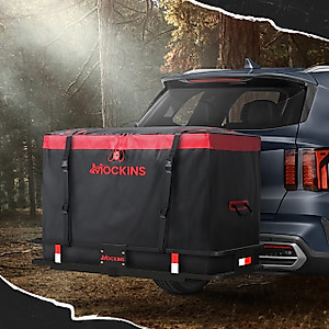 Mockins 15 Cu.Ft. Soft-Shell Trailer Hitch Cargo Carrier Bag w/ 4 Packing Cubes | 48"x18"x31" All-Weather & Waterproof Cargo Bag for Hitch Carrier | Durable Vinyl Truck Bed Bag w/Buckle Straps & Lock