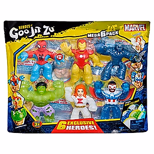 Heroes of Goo Jit Zu Marvel 6 Pack | 6 Amazon Exclusive Marvel Heroes | 4.5" Tall Action Figures | Spider-Man, Hulk, Captain America-Sam Wilson, Black Panther, Black Widow, and Iron Man