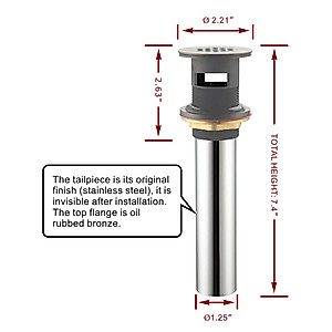 Purelux Grid Drain Strainer Assembly with Overflow for Bathroom Sink, Made of Brass Oil Rubbed Bronze