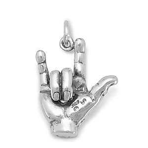 Charm - Sterling Silver - Jewelry - Pendant - Hand Sign Language I Love You ASL 3D