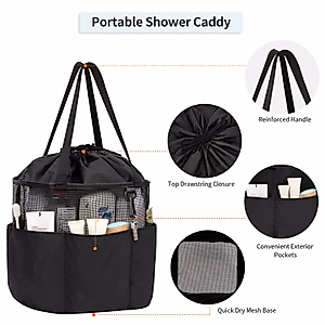 Travel Toiletry Bag, Large Capacity Toiletry Bag for Women Men, Mesh Shower Tote Bag, Quick Dry Shower Caddy Portable Toiletry Bath Bag Organizer for Bathroom, Gym, Beach, Swimming, Traveling, Black