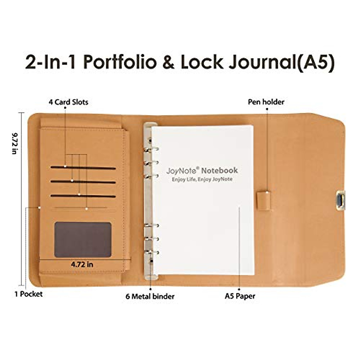 JoyNote Journal with Lock for Women, 2-in-1 Lock Journal with Combination Digital Password, Locking Diary Journal with 4 Card Slots, Pen Holder, 95 Sheets/190 Pages A5 Papers, Light Grey