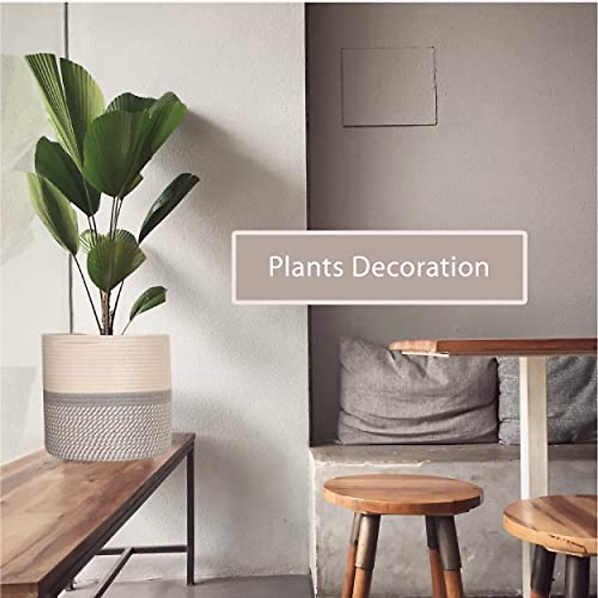 OHROS 1 Piece Woven Baskets For Storage Cotton Rope Baskets For Organizing 11 Inch Cube Storage Bin Small Laundry Basket For Bathroom Cat Dog Toys Bin Clothes Closet Storage Shelf Organizer 11x11x11''