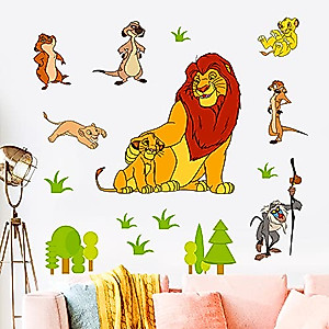 FAIRY KAARI Lion King Wall Decals for Children Room Lion King Wall Sticker Kids Room Nursery Cartoon Lion King Wall Decals Removable DIY Party Wallpaper for Playroom Living Room Decor