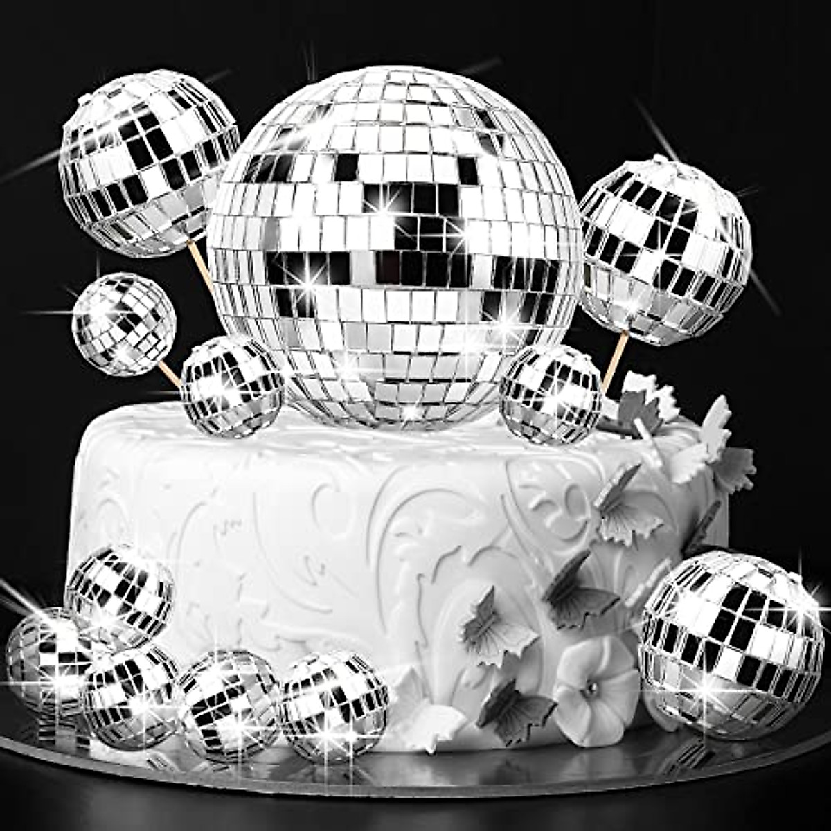 12 Piece Disco Ball Cake Toppers Disco Ball Cupcake Toppers 70's Disco Cake Centerpiece Decor Disco Theme Cake Picks for Saturday Night Fever Party Supplies Disco Ball Dance Birthday Party Supplies