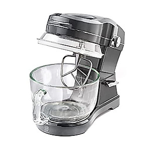 Kenmore Elite Ovation 5 Qt Stand Mixer, 500 Watts, with Revolutionary Pour-In Top, Tilt Head, Flat Beater, Whisk, Dough Hook, 360-degree Splash Guard, Glass Bowl, LED Light, Metallic Grey