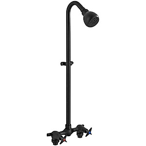 Aolemi Outdoor Shower Kit,Outdoor Shower Fixtures Faucet System with High Pressure Showerhead,2-Handle Exposed Shower with Brass Mix Valve,6 Inch Center,without Soap Dish Matte Black