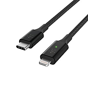 Belkin Smart LED Charging Cable USB-a to Lightning 4ft/1.2m (See Your Charging Status at a Glance) Fast Charge Ready for Latest iPhones, AirPods and iPad, MFi-Certified, Black (CAA006bt)