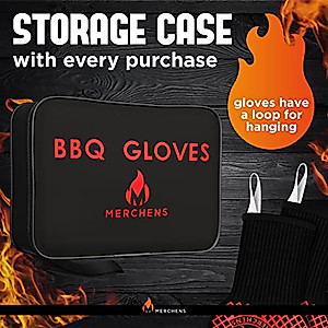 MERCHENS Oven Mitts - Insulated, Fireproof, Extreme Heat Resistant Silicone Grill Gloves That Take Barbecuing to New Heights - Extra Long Oven Mitts - Indoor & Outdoor Wear with Protective Case (Red)