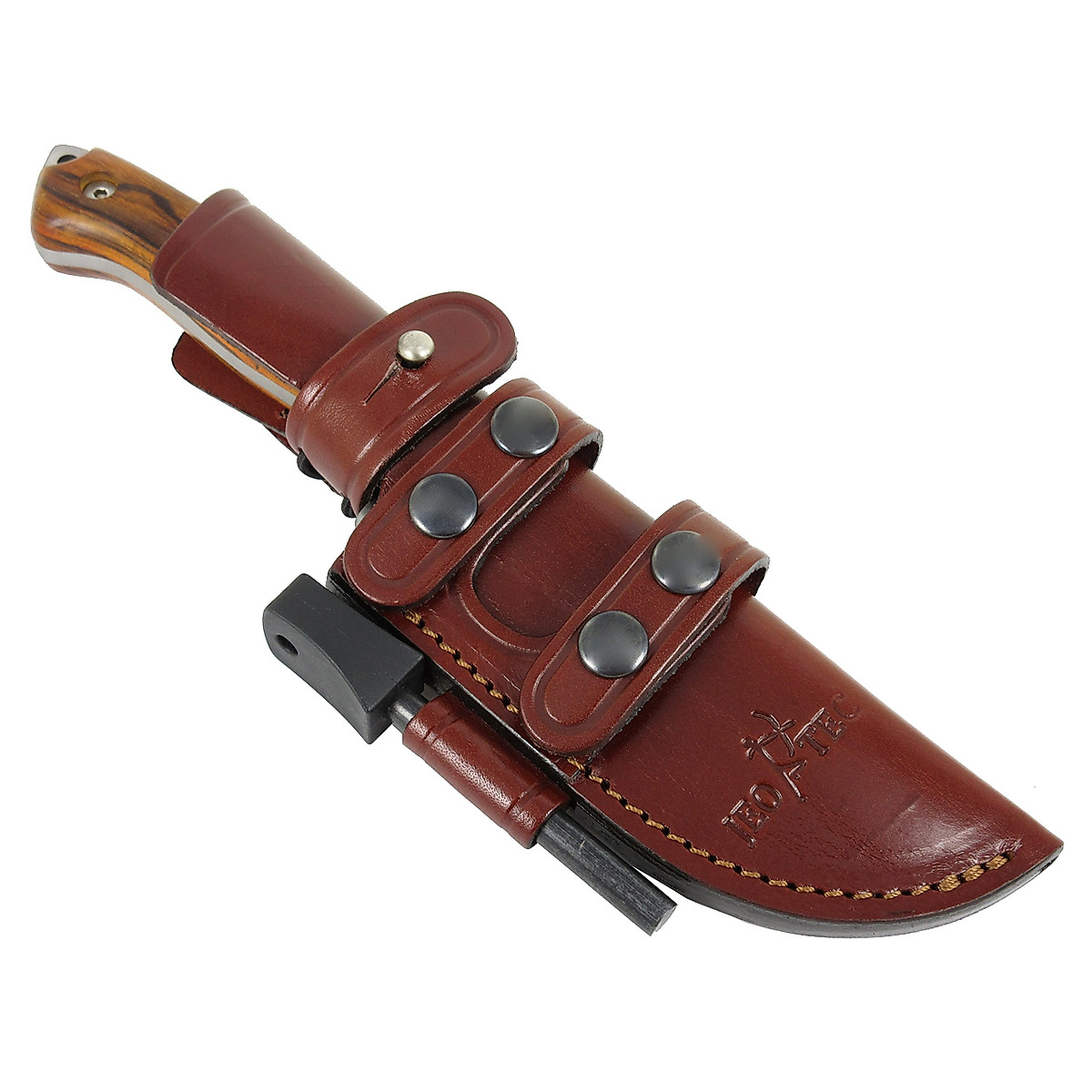 JEO-TEC Nº29 Bushcraft Survival Hunting Camping Knife - MOVA-58 Stainless Steel - Cocobolo Wood Handle - 10'' Overall - Multi-positioned Leather Sheath - Handmade in Spain