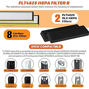 FLT4825 HEPA Filter B Replacement-Compatible with Guardian Air Purifier Models-Replaces AC4820, CDAP4500BAC, AC4800, AC4300 AC4900CA AC4825 AC4825E by Blutoget -2 H13 HEPA Filters 8 Carbon Pre-Filters