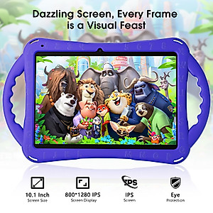 SGIN 10 Inch Tablet for Kids, Android 12 Kids Tablet with Kids Case, 2GB RAM 64GB ROM, 5000mAh, 1280 * 800 Display, Dual Camera, WiFi, Educational Games, Blue Handle Case