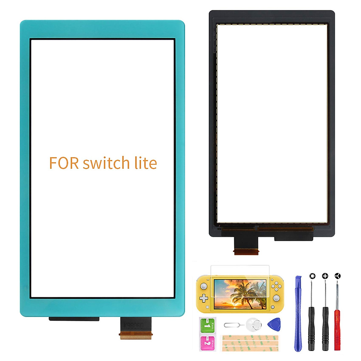 A-MIND Touch Screen Digitizer for Nintendo Switch Lite Only，Front Touch Panel Replacement Parts Repair Set + Tool Repair Kit + Screen Protector (Turquoise)