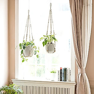 Dahey Macrame Plant Hanger Indoor Hanging Planter Basket with Wood Beads Handmade Woven Cotton Rope Flower Pot Holder Stand for Boho Outdoor Home Decor No Tassels, 35 Inch, Set of 2