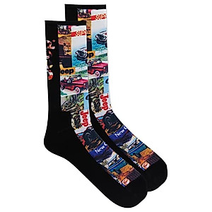 Jeep Crew Socks-1 Pair Pack-Lightweight Cushioned Comfort, Black (Vintage Ads), Women's Shoe Size 5-10