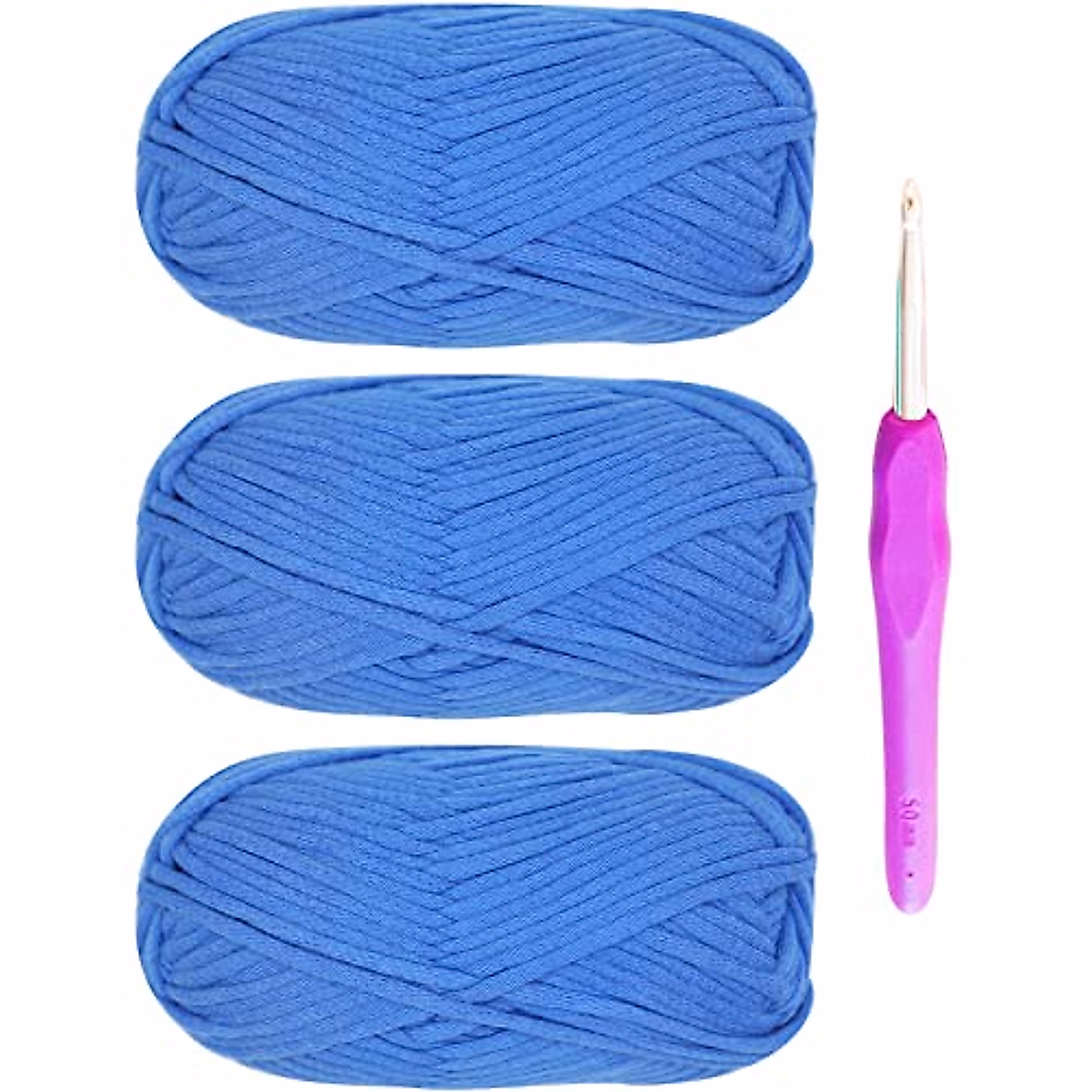 3PCS 150g Beginners Blue Yarn for Crocheting and Knitting,260 Yards Cotton Nylon Blend Yarn for Hand DIY Bag Basket Dolls and Cushion