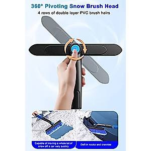 Motomate 37" Ice Scraper and Extendable Snow Brush, Detachable Snow Scraper with Foam Grip 360° Pivoting PVC Brush Head for Car Windshield, Truck, SUV (Blue)