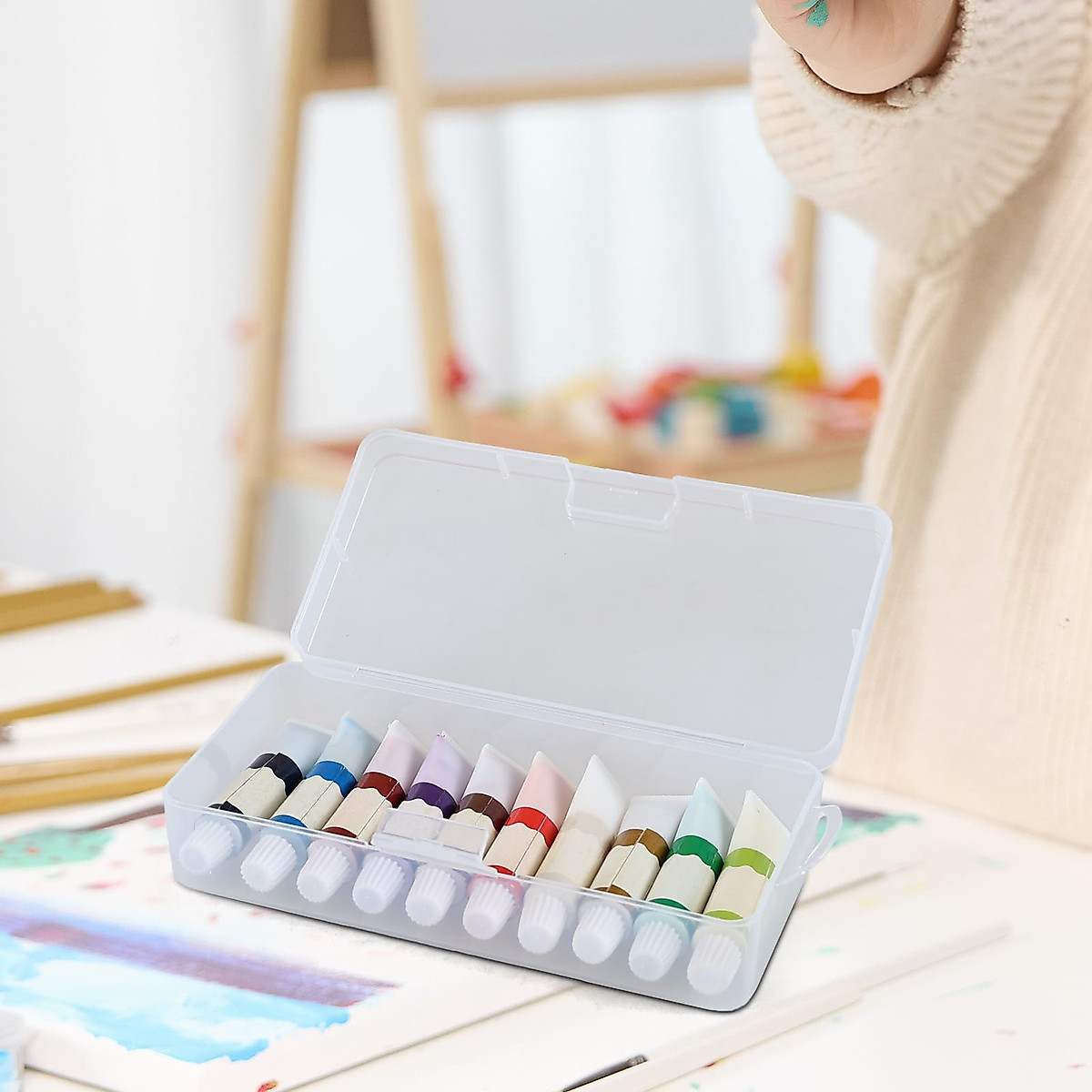 Qskely 6-Pack Large Clear Plastic Storage Containers with Latching Lid, Art Craft Supply Organizer Box, 7.12" x 3.5" x 1.8"