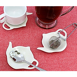 Cornucopia White Ceramic Tea Bag Coasters — Spoon Rests; 4-Pack Classic Teabag Caddy Holder Saucer Set