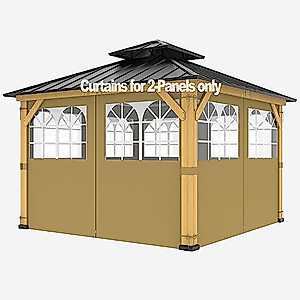 10-ft x 12-ft Gazebo Curtains,Privacy Replacement Full Zippered Sidewall with 2-Panel Universal Shade Curtains Set,Enclosure Sidewall Kit with Church Window,Protecting Side Walls-Khaki