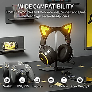 SOMIC GS510 Cat Ear Headset Wireless Gaming Headphones for PS5/ PS4/ PC, Cute Headset 2.4G with Retractable Mic, 7.1 Stereo Sound, 8Hrs Playtime, RGB Lighting (Xbox Only Work in Wired Mode)