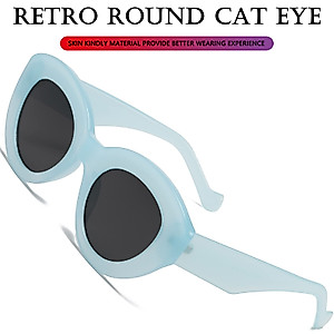 AIEYEZO Oversized Cat Eye Sunglasses for Women Cute Oval Thick Frame Cateye Sun Glasses Chic Retro Style Shades (Blue)