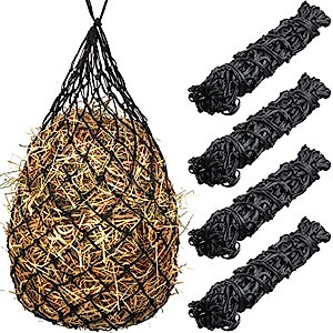 Tudomro 4 Pcs Hay Net Slow Feed Hay Bag 35 Inch Hanging Hay Feeder for Horses Small 2 x 2 Inch Holes Feeding Net Hanging Travel Feeder for Trailer and Stall, Simulates Grazing, Reduce Waste