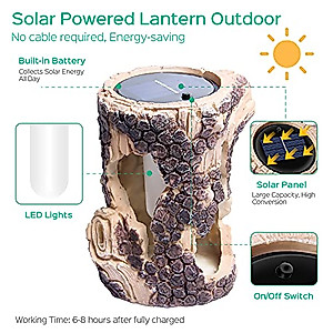 Panamalar Solar Lights Outdoor Stump Flickering Flame Lights, Solar Lanterns Waterproof Outdoor Decorative Lantern Light for Garden Patio Pathway Yard-(2PCS)