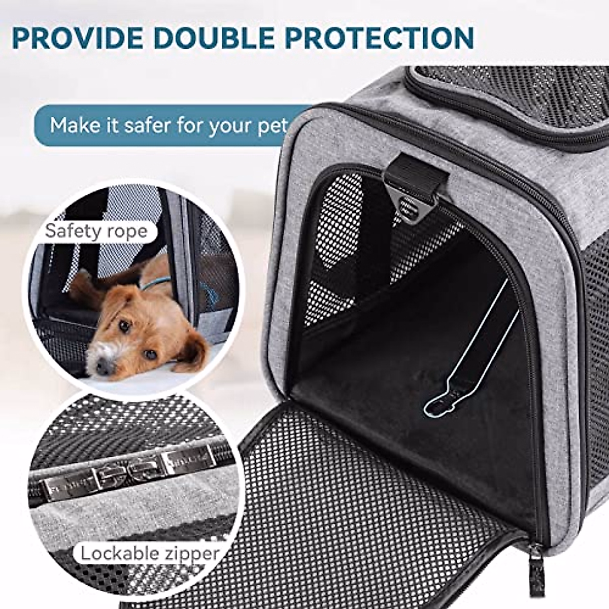 Petsfit Most Airline Approved Cat Carrier Dog Carriers Soft-Sided Pet Washable Travel Carrier for Puppies/Kittens/Rabbit,5-Sided Breathable mesh/Self-Lock Zippers