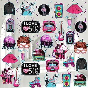 ZCPTZ 60 Pcs 50s Party Decorations 1950's Rock and Roll Party Decorations Hanging Swirls Ceiling Decor Soda Sock Hop Grease Decorations for 50's Theme Retro Disco Vinyl Record Music Party