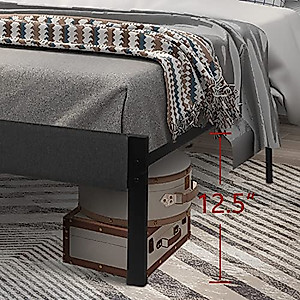 LTMEUTY Full Bed Frame - Metal Platform Bed Frame, Mattress Foundation with Upholstered Headboard, for Boys, Teen, Young, Metal Support and No Box Spring, Gray