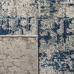 SAFAVIEH Madison Collection 6' x 9' Grey/Blue MAD460K Modern Abstract Non-Shedding Living Room Bedroom Dining Home Office Area Rug