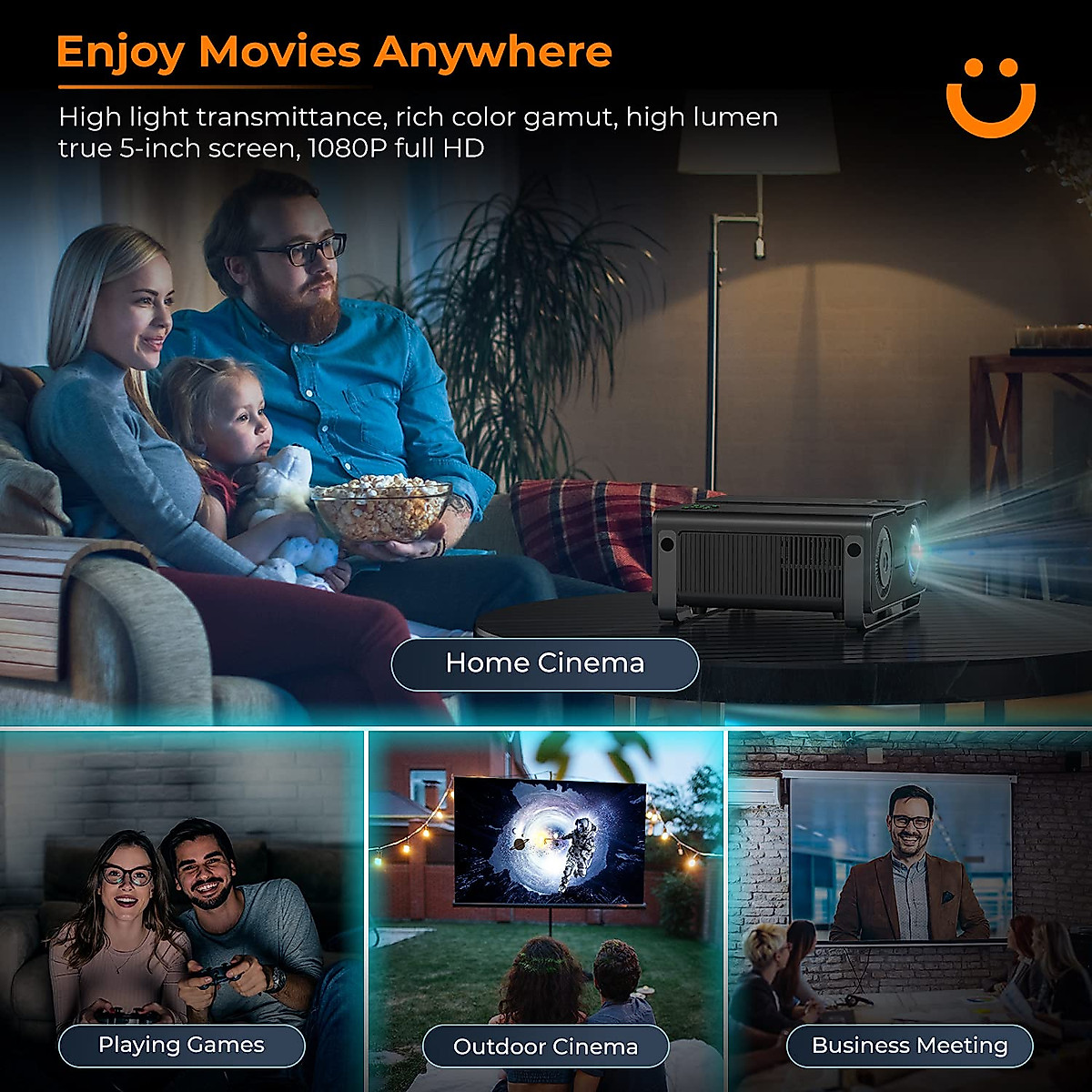 YABER Pro U10 5G WiFi Bluetooth Projector Full HD 1080P Projector Carry Bag Included Support 4K, 4D/4P Keystone&Zoom, Home Theater&Outdoor Video Projector for iOS/Android/PC/PPT/PS5