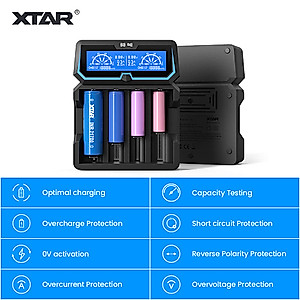 XTAR New X4 Universal 18650 21700 Battery Charger 2A Fast Charger for Rechargeable Li-ion/IMR/Ni-MH/Ni-Cd 18650 16340 20700 21700 26650 14500 AA AAA C Batteries with USB Output